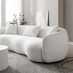 LyuHome Curved Sofa Couch, 93.6" 4-Seater Modern Boucle Sectional Sofa Couch, Comfy Cloud Upholstered 4 Seat Leisure Cushion Sofa with Pillows for Living Room, Bedroom, Office, Apartment,White