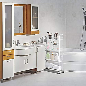 4 Tier Slim Slide Out Storage Rack, Kitchen Gap Shelf with Wheels Storage Basket for Bathroom Home Organizer Storage Shelf for Narrow Spaces, White