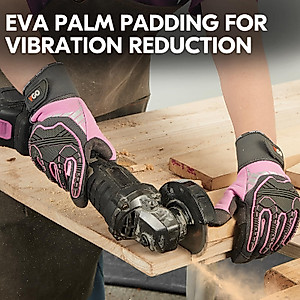 Vgo... 1-Pair Heavy Duty Work Gloves Women, Synthetic Leather Yardwork Gardening Gloves, Impact Protection Construction Gloves, Vibration Reduction Mechanic Gloves(M,Pink,SL8849IP-FM)