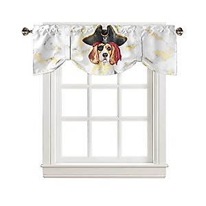 Tie Up Curtain Valance for Kitchen,Abstract Geometric Pirate Dog White Gold Marble Window Valances Adjustable Tie-up Shade Valance,Cartoon Animal Rod Pocket Short Curtains for Bathroom 54x18in