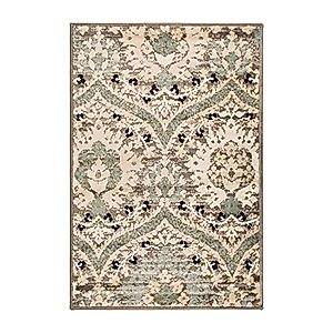 SUPERIOR Indoor Runner Rug, Jute Backed, Modern Oriental Floral Damask Floor Decor for Office, Living Room, Bedroom, Entryway, Nursery Hardwood, Tile, Augusta Collection - 8ft x 10ft , Light Blue