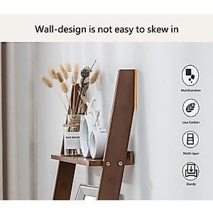 SOBIBO Ladder Shelf, 5-Tier Leaning Shelf, Free Standing Organizer Storage Shelves, Storage Rack Shelf for Office, Living Room, Brown