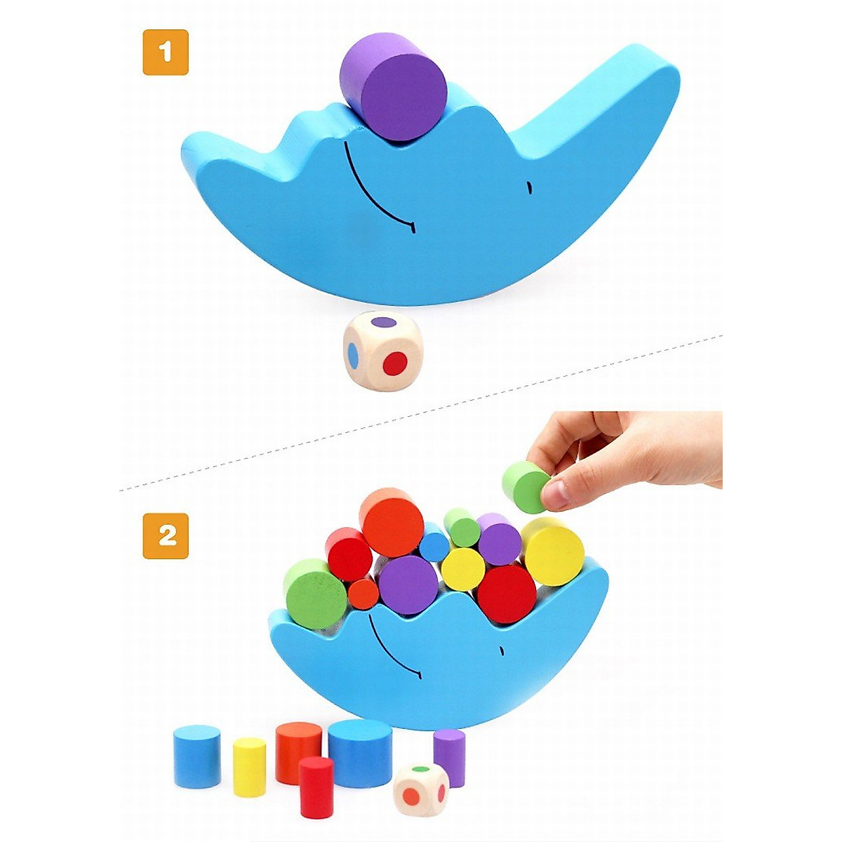 HWD Wooden Stacking Blocks Balancing Games, Moon Equilibrium Puzzles Toy, Preschool Early Educational Parent-Child Interaction Sorting Games for Toddler, Kids, Children