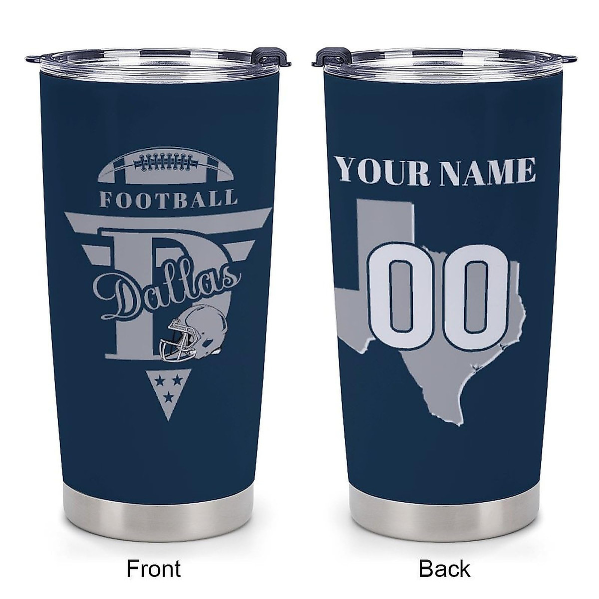 Custom Dallas Tumbler 20oz Stainless Steel with Lid & Straw Personalized Football Fans Gifts for Women Men Travel Cup Insulated Tumbler Add Name Number
