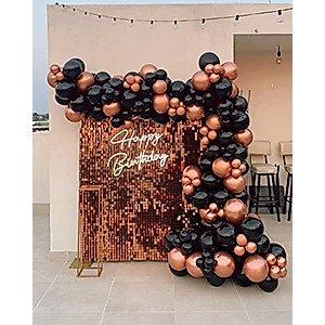 Bezente Rose Gold Black Balloons Garland Kit, 100Pcs Metallic Chrome Rose Gold Black and Rose Gold Confetti Balloons Arch for Wedding, Birthday, Graduation, Baby Shower Party Decoration