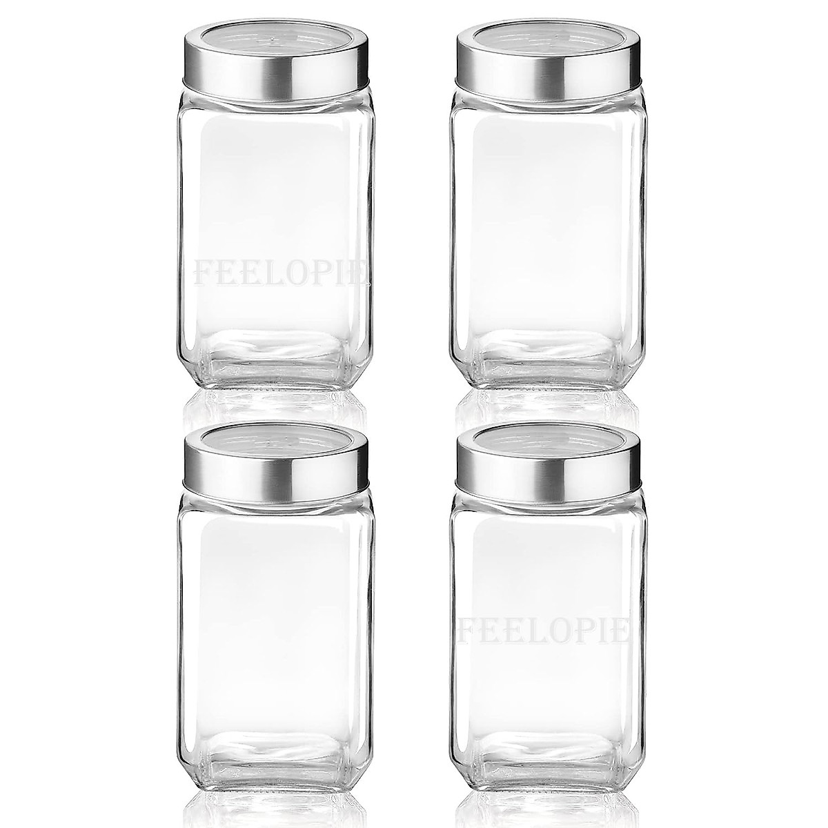 Feelopie Piramal Cube Storage Glass Jar With Airtight See Through Steel Lid|BPAFree|Kitchen Organiser|Modular|Multipurpose Jar |Coffee Bean,Dry Goods,Cookie,Candy,Tea,Spices[800ml,set of 4]