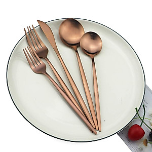 60-Piece Modern Matte Silverware Set, Uniturcky 304 Stainless Steel Flatware Cutlery Set, Elegant Kitchen Utensils Service For 12, Includes Dinner Knives/Spoons/Forks, Copper Satin Finish