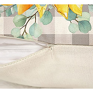 Spring Summer Pillow Covers 18x18 Set of 4 Sunflower Decorations for Farmhouse Pillows Home Sweet Home Bless This Home Decorative Throw Pillows Yellow Gray Throw Cushion Case for Home Decor TH169