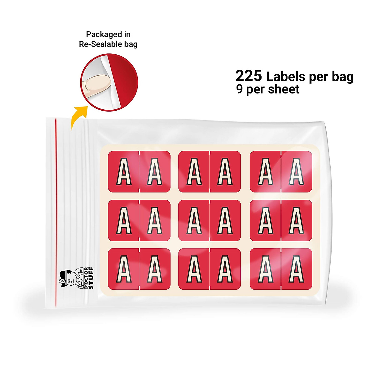 Doctor Stuff - File Folder Labels, Alphabet Letter A, Barkley/Sycom FABKM - BRAM Series Compatible Alpha Stickers, Red, 1" x 1-1/2", 225 Labels per Package