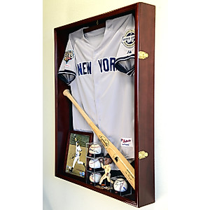 Extra Deep Jacket, Uniform, Jersey Shadow Box Display Case Cabinet w/98% UV Protection, Cherry