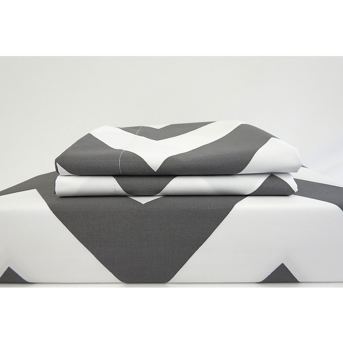 sheetsnthings King/California King - Chevron- Grey with White- 3pc Duvet Cover Set 100% Cotton Fiber Reactive Prints Duvet