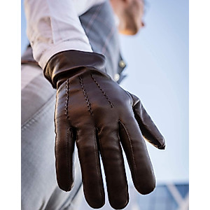 Harssidanzar Leather Gloves for Men,Winter Sheepskin Driving Riding Gloves Cashmere Lined,Black, L