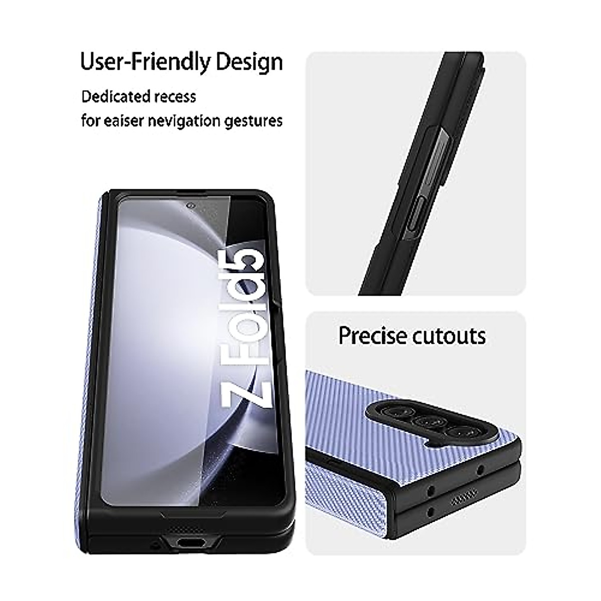 Cresee Case for Samsung Galaxy Z Fold 5 (2023) with Built-in Cover Screen Protector & Hinge Protection, Slim Hard PC + PU Protective Phone Case for Galaxy Z Fold5 5G - Lavender