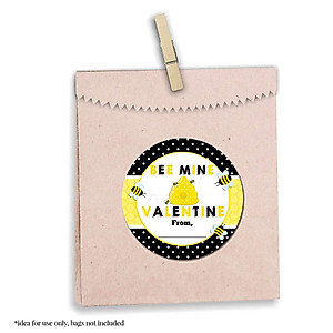 Bee Mine Bumble Bee Valentine Party Favor Sticker Labels, 40 2" Party Circle Stickers by AmandaCreation, Great for Classroom Valentines, Envelope Seals, Gifts & Treats