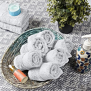 LANE LINEN 6 PC Wash Cloths Bathroom Set -100% Cotton Highly Absorbent Washcloths Bulk, Premium Spa & Hotel Quality Wash Clothes - White