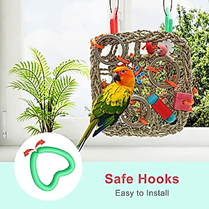 Wontee Bird Climbing Net Parrot Straw Braid Rope Hanging Foraging Wall for Parakeet Cockatiel Budgie Lovebird Cage Swing Toy