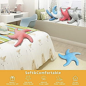 Yi-gog Starfish Pillow Decor Throw Pillows Coastal Star Shaped Beach Ocean Cute Stuffed Plush Soft Cushion Decoration Couch Bed Room Blue