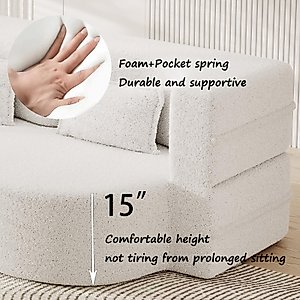 LITVZ Folding Sofa Bed Queen, Lazy Floor Sofa Couch with 8 Inch Folding Mattress, 2-in-1 Convertible Foam Compressed Sofa Fold Out Couch Bed for Adults (White)