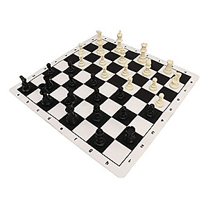 SPYMINNPOO Chess Set with Zipper Back Bag, Portable Faux Leather Black and White Checkerboard Set for Boys Girls