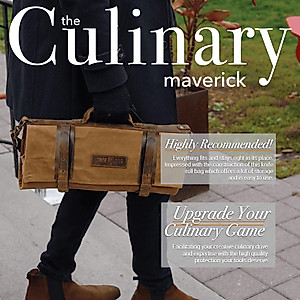 Chef Knife Roll Bag | 16oz ULTRA Wax Canvas & Top Grain Leather | 22 Slots & 4 Zipper Pouch | Double Stitch | Water-Resistant | Cleaver Pouch | Knife Organizer for Chefs and Culinary Students