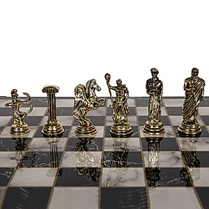 Chess Set (8, 10, 12, 13 Inch) - Greek Mythology, British, Roman Metal Pieces, Marble Look Wooden Chess Board… (NO2 Roman)