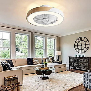 Modern Wooden Ceiling Fan with Light, 20'' LED Remote Control Dimmable Lighting Modes Low Profile Flush Mount Quiet Electric Fan, Adjustable Wind Speed Timing, Children's Princess Room,White