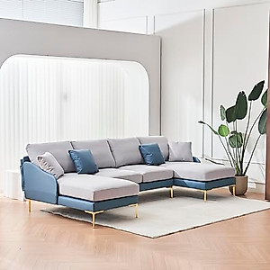 HANLIVES 108.5 Inch 4-Seat Sofa Couch,Modern Fabric U Shaped Living Room Furniture Set with 4 Throw Pillows,Upholstered 4 Seater Sectional Sleeper Sofa with Thicken Foam for Bedroom Office Apartment