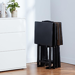 Amazon Basics Classic TV Dinner Folding Trays with Storage Rack - 4-Pack, Black