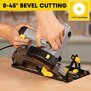 ENVENTOR Circular Saw Corded, 14A Electric Circular Saws 7-1/4-Inch with Laser Guide, 2 Blade Saws (40T/24T), Max Cutting Depth 2-7/16"(90°), 1-13/16"(0°-45°), Single Handed Bevel, 5500RPM