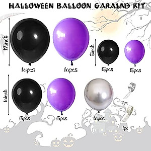 Halloween Balloon Arch Garland Kit, Black Purple Silver Metallic Latex Balloons Garland Kit for Kids Halloween Theme Birthday Trick or Treat Graduation Wedding Party Decorations Supplies