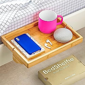 BedShelfie Bedside Shelf for Bunk Bed & Top Bunk, College Dorm Room Essentials, Loft Bed Accessories, Clip On Nightstand Snack Organizer, Bed Side Table Tray Shelfie Storage - Original Natural Wood