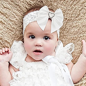 AIMUDI White Bows Satin Ribbon Rhinestone Bows 3" Premade Sparkle Bows with Gems Pre-Tied Craft Bows with Rhinestone Gift Bows for Wedding Sewing Crafts Gift Wrapping Baby Shower - 12 Counts