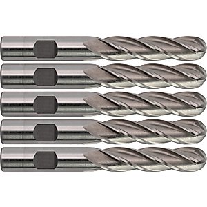 5 pcs M42 Cobalt End Mills, Ball Nose, Bright (Uncoated) Finish, 1/2" Mill Diameter, 2" Length of Cut, 4" Overall Length, 4 Flute, Center Cutting