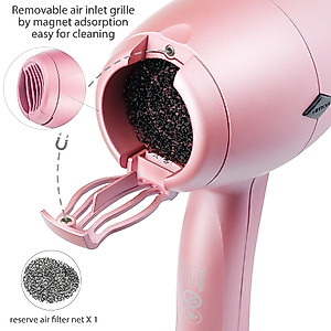 NITION Negative Ions Ceramic Hair Dryer with Diffuser (Large Size 5.3 inch) Attachment,Ionic Blow Dryer Quick Drying,1875 Watt 2 Speed / 3 Heat Settings,Cool Shot Button,Lightweight,Rose Pink