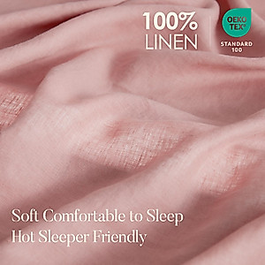 DAPU Pure Linen Sheets Set, 100% French Linen from Normandy, Breathable and Durable for Hot Sleepers, 4 Pcs Set - 1 Flat Sheet, 1 Fitted Sheet, 2 Pillowcases (Pink Clay, King)