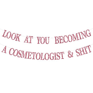 Future Cosmetologyist Banner, Cosmetology School Survivor, Straight Outta Cosmetology School Graduation Party Decorations Red Glitter, Congrats Grad 2024