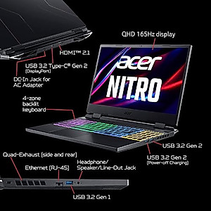 acer Nitro 5 Gaming Laptop -15.6" QHD IPS 165Hz Display, AMD Ryzen 7 6800H Processor, NVIDIA GeForce RTX 3070 Ti, 64GB DDR5 RAM, 2TB SSD, Wi-Fi 6E, Backlit Keyboard, Windows 11 Home