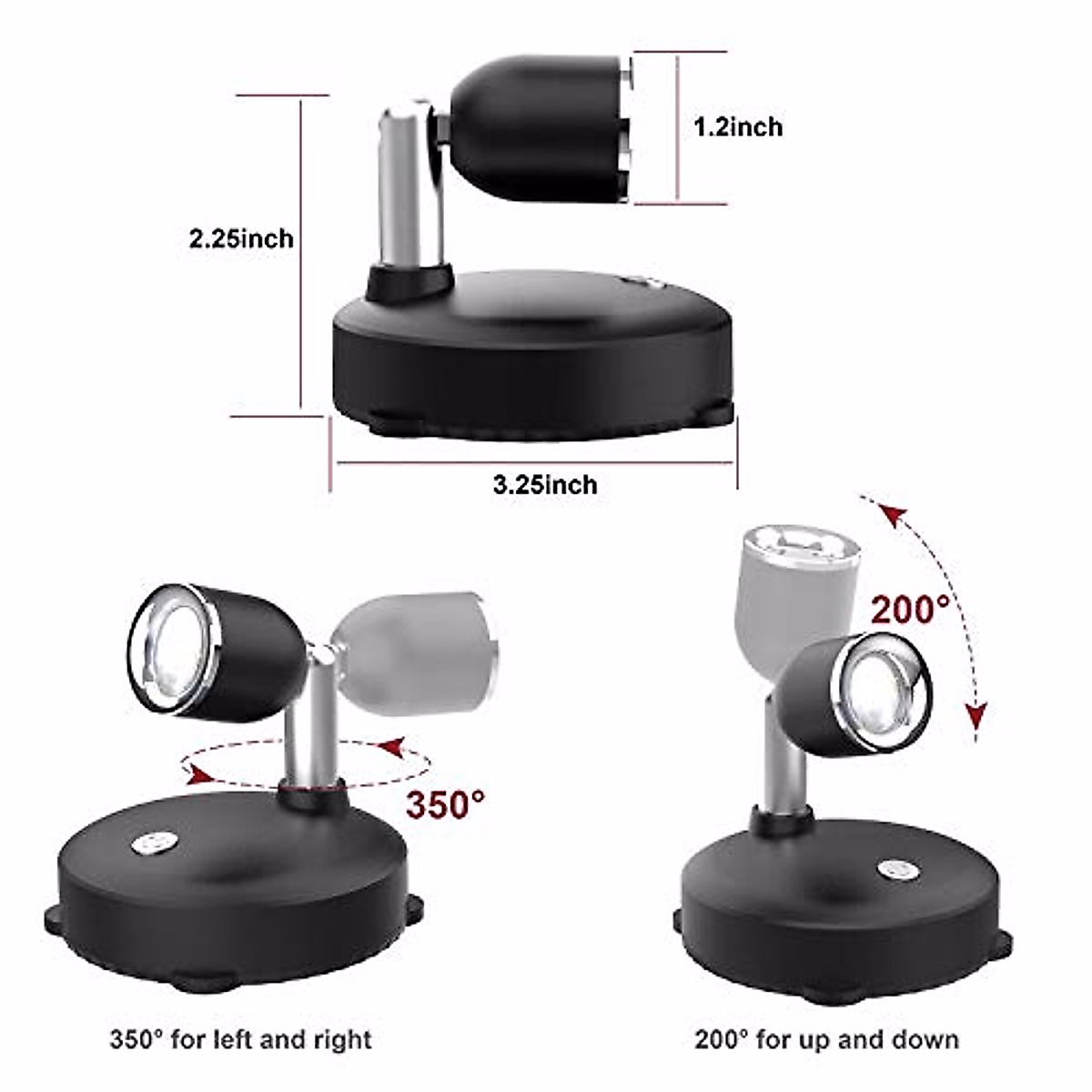 LED Spotlight, Battery Operated Lights with Remote Control, Dimmable Mini Accent Lighting for Picture Closet Artwork (Black)…