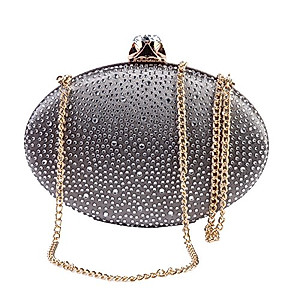 Damara Womens Oval Sparkling Rhinestones Back Smooth Evening Bag,Red