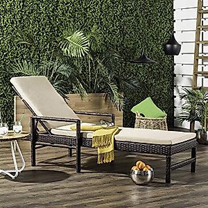 Safavieh PAT9000A Outdoor Collection Alma Brown and Beige Rattan Sun Lounger Lounge Chair