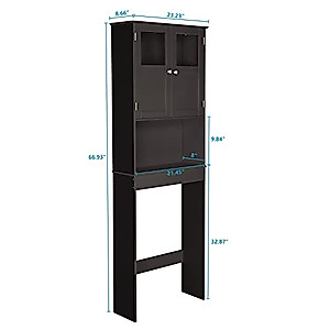 VINGLI Bathroom Over The Toilet Organizer Behind The Toilet Storage Organizer with Double Acrylic Glass Doors Adjustable Shelf Free Standing Wooden Space Saver Collect Home Furniture Decor