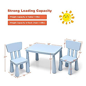 Costzon Kids Table and Chair Set, 3 Piece Plastic Children Activity Table for Reading, Drawing, Snack Time, Arts Crafts, Preschool, Kindergarten & Playroom, Easy Clean, Toddler Table & Chair (Blue)
