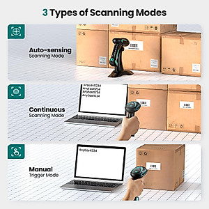 Anyeast Wireless Barcode Scanner with Stand, Industrial 1D 2D QR Bluetooth Barcode Scanner for Android, iOS, Windows, Mac, USB Bar Code Reader Scanner with Drop Resistant Dustproof Waterproof