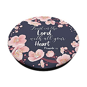 Christian Bible Verse Proverbs 3:5 Navy Blue Floral PopSockets Swappable PopGrip
