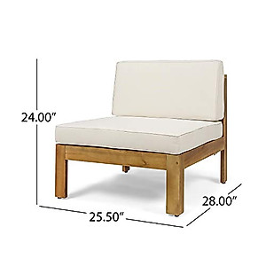 Christopher Knight Home Mamie Outdoor Acacia Wood 5 Piece Sofa Set, Teak Finish, Beige