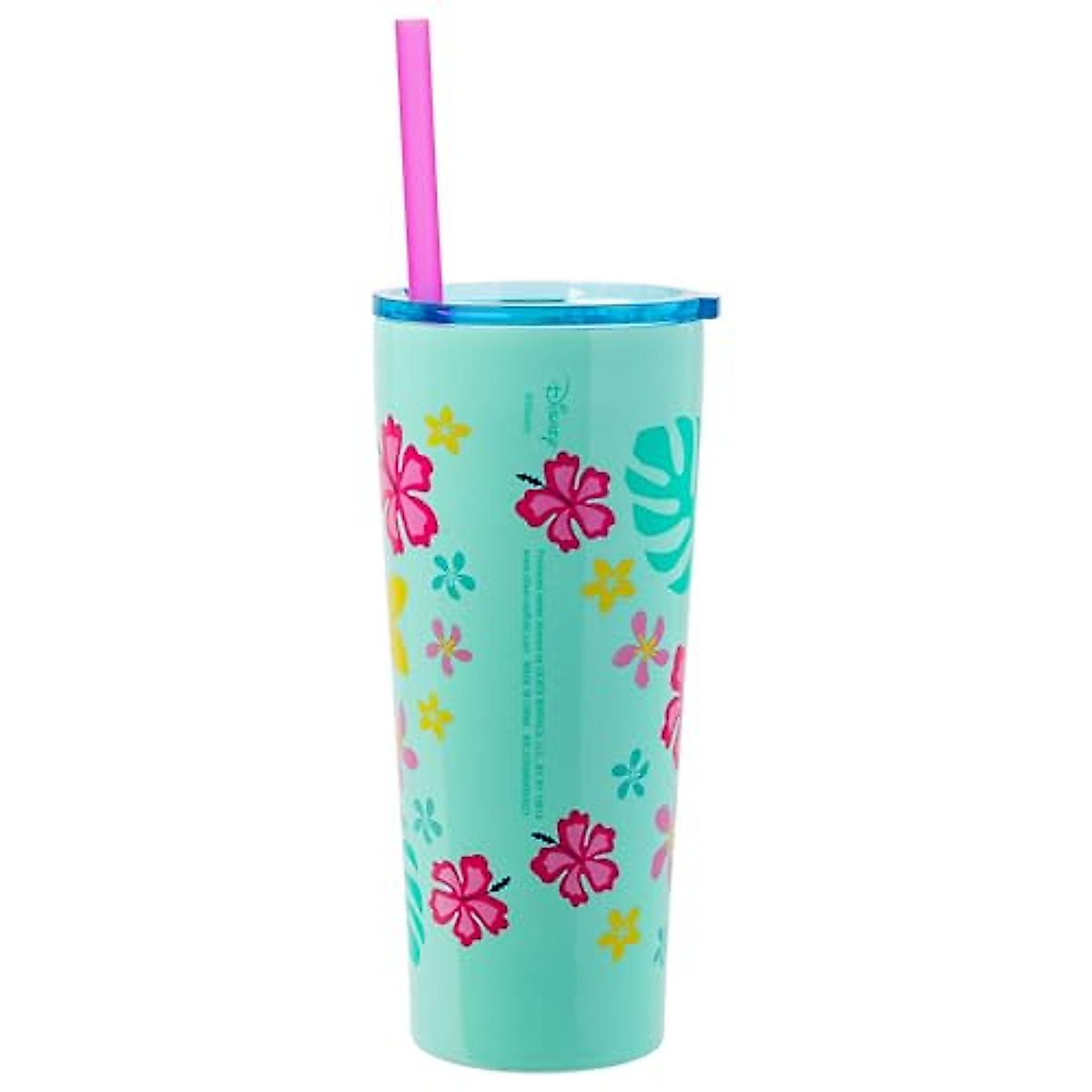 Silver Buffalo Disney Lilo and Stitch Aloha Double Walled Tumbler with Straw, 22 Ounces