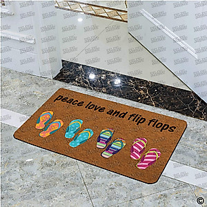 MsMr Funny Door Mat Entrance Floor Mat Peace Love and Flip Flops Non-Slip Doormat Welcome Mat 23.6 inch by 15.7 inch Machine Washable Non-Woven Fabric