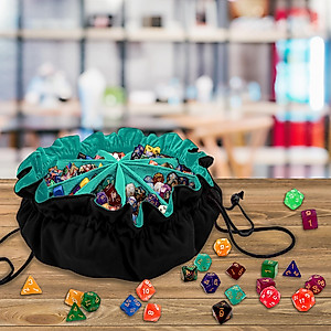 SIQUK Large Dice Bag with Pockets Big Capacity Dice Bag Drawstring Dice Pouch DND Dice Storage Bag for RPG MTG Table Games, Hold Over 300 Dice, Rose Red