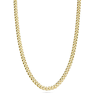 Miabella Italian Solid 18k Gold Over 925 Sterling Silver 3.5mm Diamond Cut Cuban Link Curb Chain Necklace for Women Men, Made in Italy (Length 20 Inches)