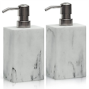 15Oz White Marble Style Resin Soap Dispenser Set of 2,Suanti Hand and Dish Soap Dispenser for Bathroom Counter&Kitchen Sink Decor,Refillable Soap Bottle with Easy-Press Pump for Liquid Soap or Lotion
